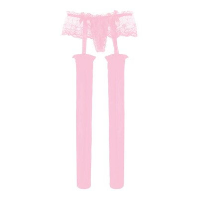 Men Sissy Sheer Lace Skirted Pantyhose Bulge Pouch G-String