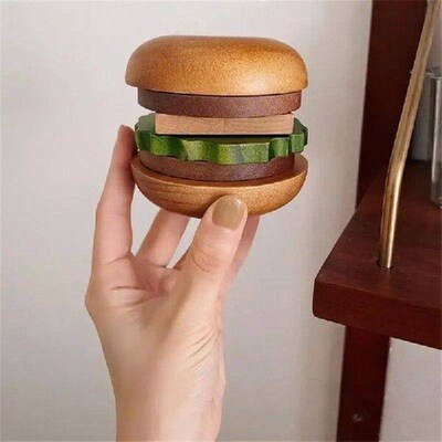 Wooden Coasters Set For Table Fun Hamburger Shape 6 Pieces