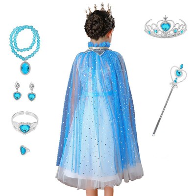 Girls Cloak Elsa Dress up Princess Accessories Sequin Drawst