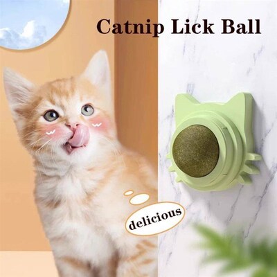 Cats Rotatable Catnip Ball Wall Sucker Lick reat Toys Contai