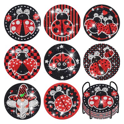 8pcs Diamond Painting Coaster DIY Cartoon Ladybug Animals Dr
