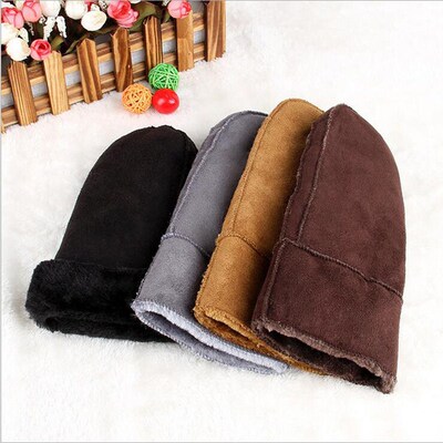 Mens Womens Faux Sheepskin Leather Gloves Heated Fur Mittens