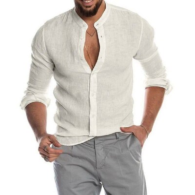 Cotton Linen Hot Sale Mens Long-Sleeved Shirts Summer Solid