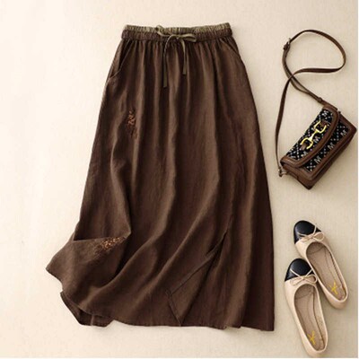 Real Shot Artistic Embroidered Spliced Skirt Elapto Waist lo
