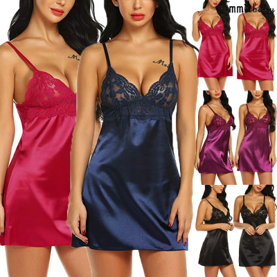 Womens Night Short Dress Nightgown Satin Silk Lace Lingerie