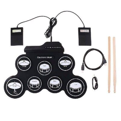 Roll-Up Drum Practice Pad with Drum Pedals and Sticks