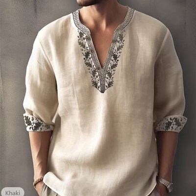 Cross border 2023 thin cotton and linen stand collar shirt