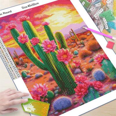 DIY Diamond Painting Kit Landscape Cactus Sailboat Sunset Fu