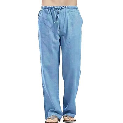 Mens Cotton Linen Pants Summer Breathable Oversize Trousers
