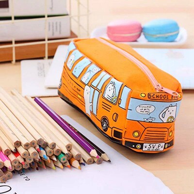 Cartoon Bus Pencil Bag  Large Capacity Car Zipper Pen Pencil