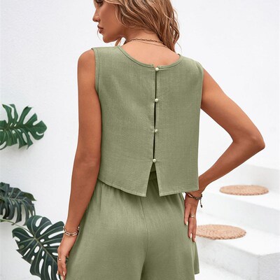 2023 Summer New Woman Shorts Set Cotton and Linen Sleeveless