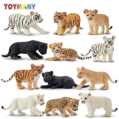 12Pcs Simulation Felidae Cubs Animal Model Toy Mini Tiger Li