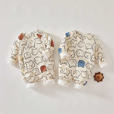 Baby clothes autumn and winter newborn jumpsuit slanting lac