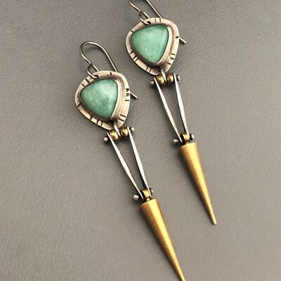 Vintage Boho Ethnic Green Resin Stone Drop Dangle Earrings F
