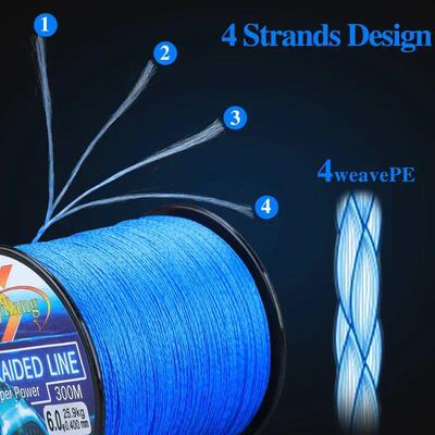 Sougayilang 0.6-8.0# 300M PE Fishing Line 4 Strands Braided