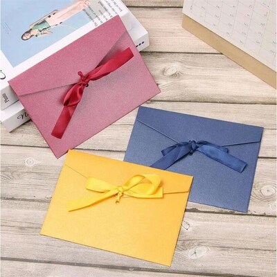 10 Pcs/set Envelope Pearlescent Paper Bow Thicken Ribbon Ret