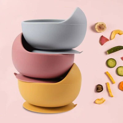2023 Solid Color Baby Silicone Bowl Divided Plate Feeding Bo