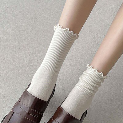 Wood-ear Mid-length Socks Sweet tendy Stacked Socks Solid Co