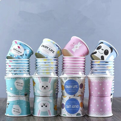 50PCS Paper Cups Birthday Party Favors Dessert Cup With Lid