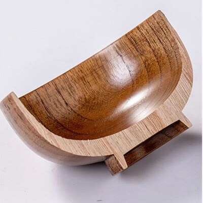 Round Wooden Bowls Polishing Rice Salad Noodle Soup Bowls Ki