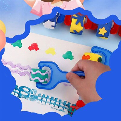 Sponge Brush Kit Kids Drawing Toys DIY Painting Brush Sponge