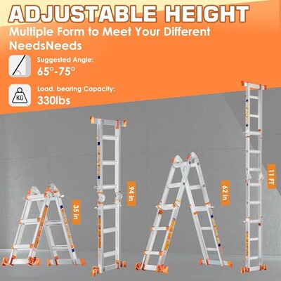 A-frame 5-step ladder, 17 foot extended ladder with stabiliz