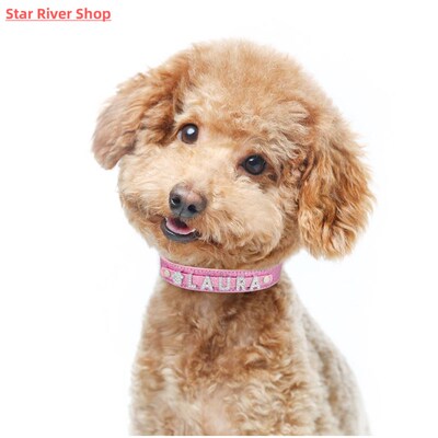 Personalized Dog Collar Leather Rhinestone Bling Charms Cust
