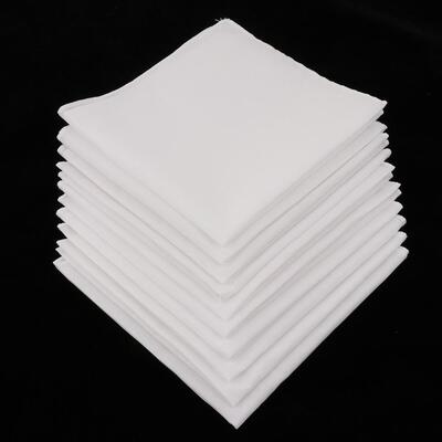 10pcs 100% Cotton Pocket Square White Solid Handkerchief Bla