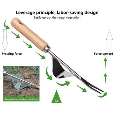 Wood Handle Stainless Steel Garden Weeder Hand Weeding Remov