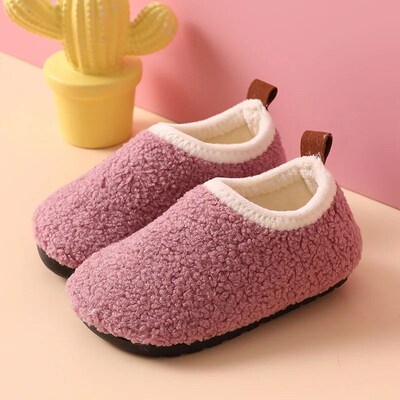 Children Cotton Slippers Solid Warm Kids Winter Home Shoes B