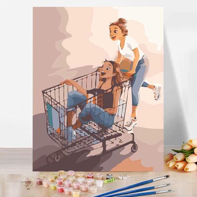 Hand Painted Cartoon Girl Painting By Numbers DIY Home Decor