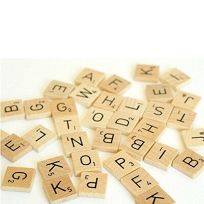 100Pcs Wooden Alphabet Scrabble Tiles Black Letters