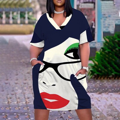 Summer dresses woman  D printed womens clothes V-neck