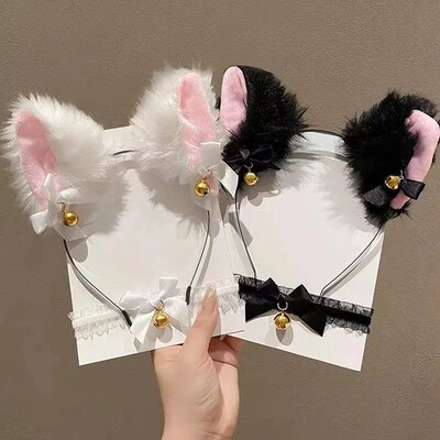 Bando telinga kucing seksi untuk wanita gadis kalung busur r