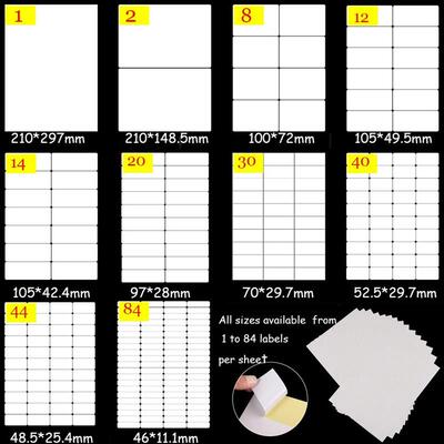 5 Sheets White A4 Paper Self Adhesive Sticky Splitting Packa