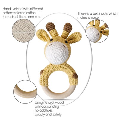1pc Baby Wooden Rattle Toy Crochet Animal Giraffe Baby Teeth