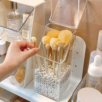 1pc-Transparent Simple Makeup Brush Storage Box Multifunctio