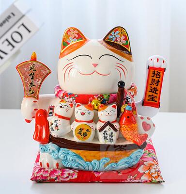。Ceramic electric hand waving Fortune Cat ornaments opened