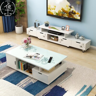 simple TV Storage cabinet tea table set retractable TV stand