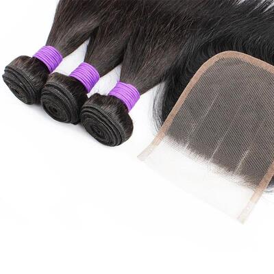 3 Bundles With 4x4 Lace Closure 200g/lot Natural Color India