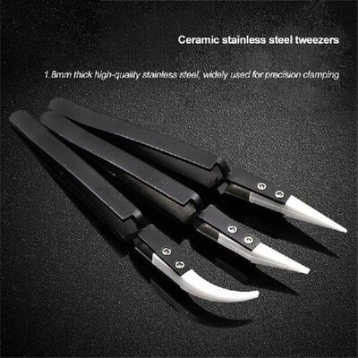 1~5PCS Reverse Tweezers Black Stainless Steel Handle White