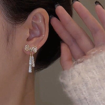 Microset Bow Zircon Crystal Earring Fashion Temperament Earr