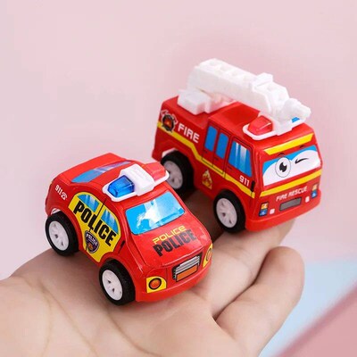10Pcs Cartoon Mini Pull Back Fire Truck Police Car Toys for