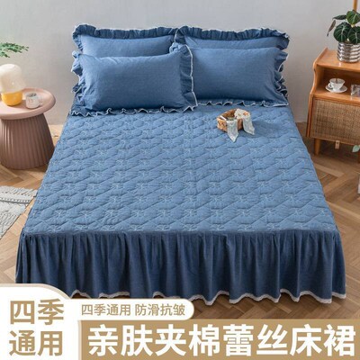 Bed Skirt 100 Full Scrub tton Bed Sheet Quilted Three-piece
