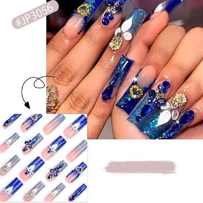 Long False Nails New French Blue Purple Gradient Nail Tips