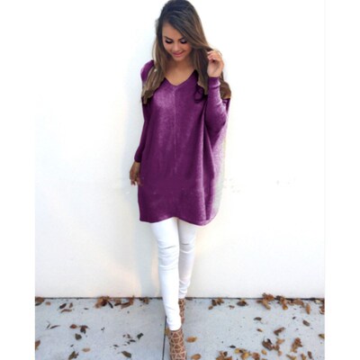 Fashion Sweater Women V Neck Long Sleeve Tunic Pullover
