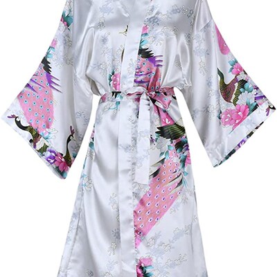 Silk Satin Wedding Bride Bridesmaid Robe Floral Bathrobe Sho
