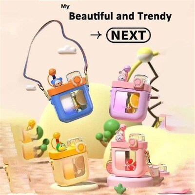 Water Bottle With Straw Kids Cartoon Animal Split Drinking