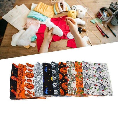 10 Sheets Halloween Cotton Fabric Ghost Pumpkin Skull Print