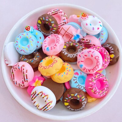 20Pcs Cute Mini Lovely Doughnut Bread Flat Back Resin Caboch